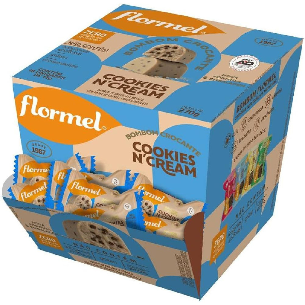 Bombom Cookies N'cream Zero Flormel - Display 18x15g | Shopee Brasil