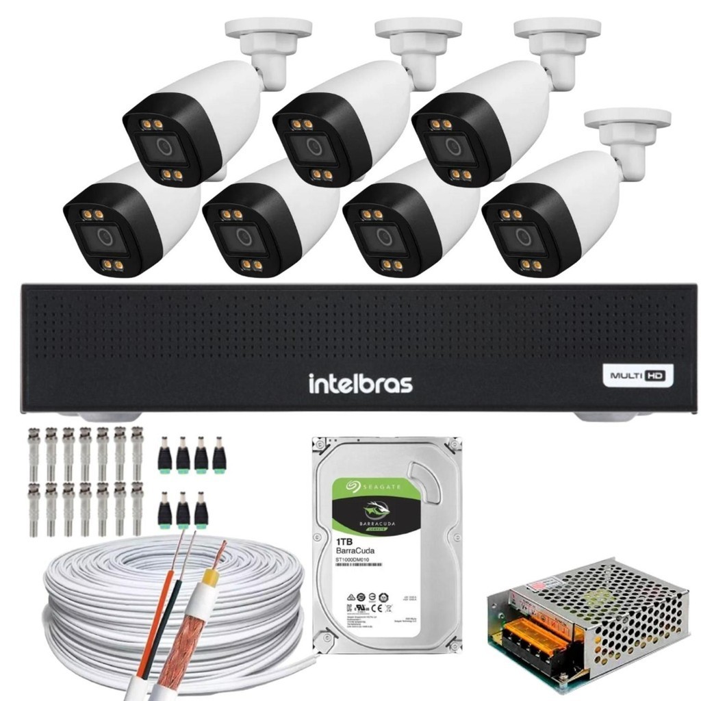 Kit 07 Cameras Full Color DVR 8Ch 1008-C INTELBRAS C/HD 1TB | Shopee Brasil