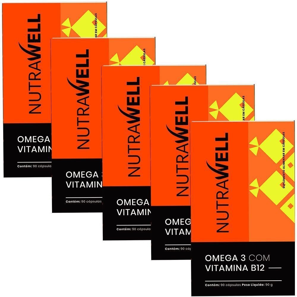 Kit 5x Omega 3 com Vitamina B12 90 Cápsulas Nutrawell | Shopee Brasil