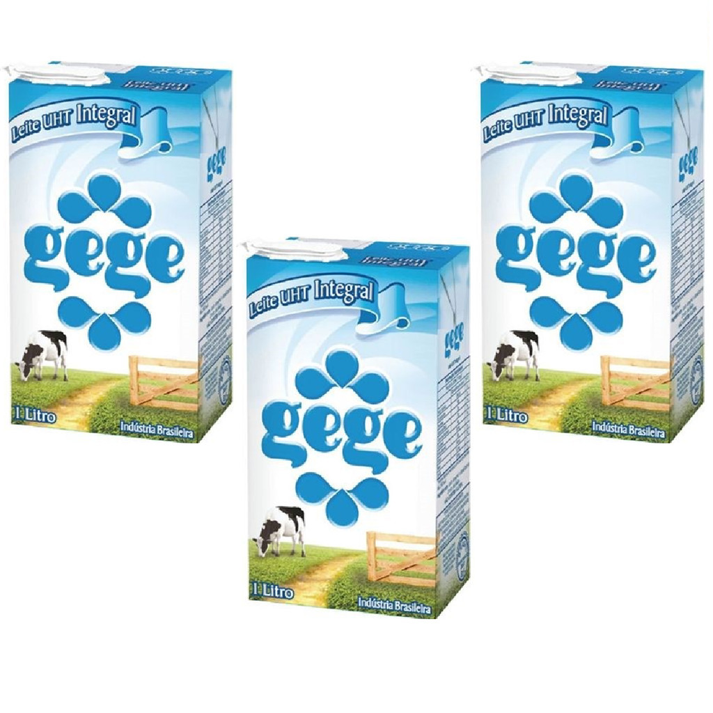 Kit Leite UHT Gege Integral 1-Litro Tp. Com 3 Unidades | Shopee Brasil