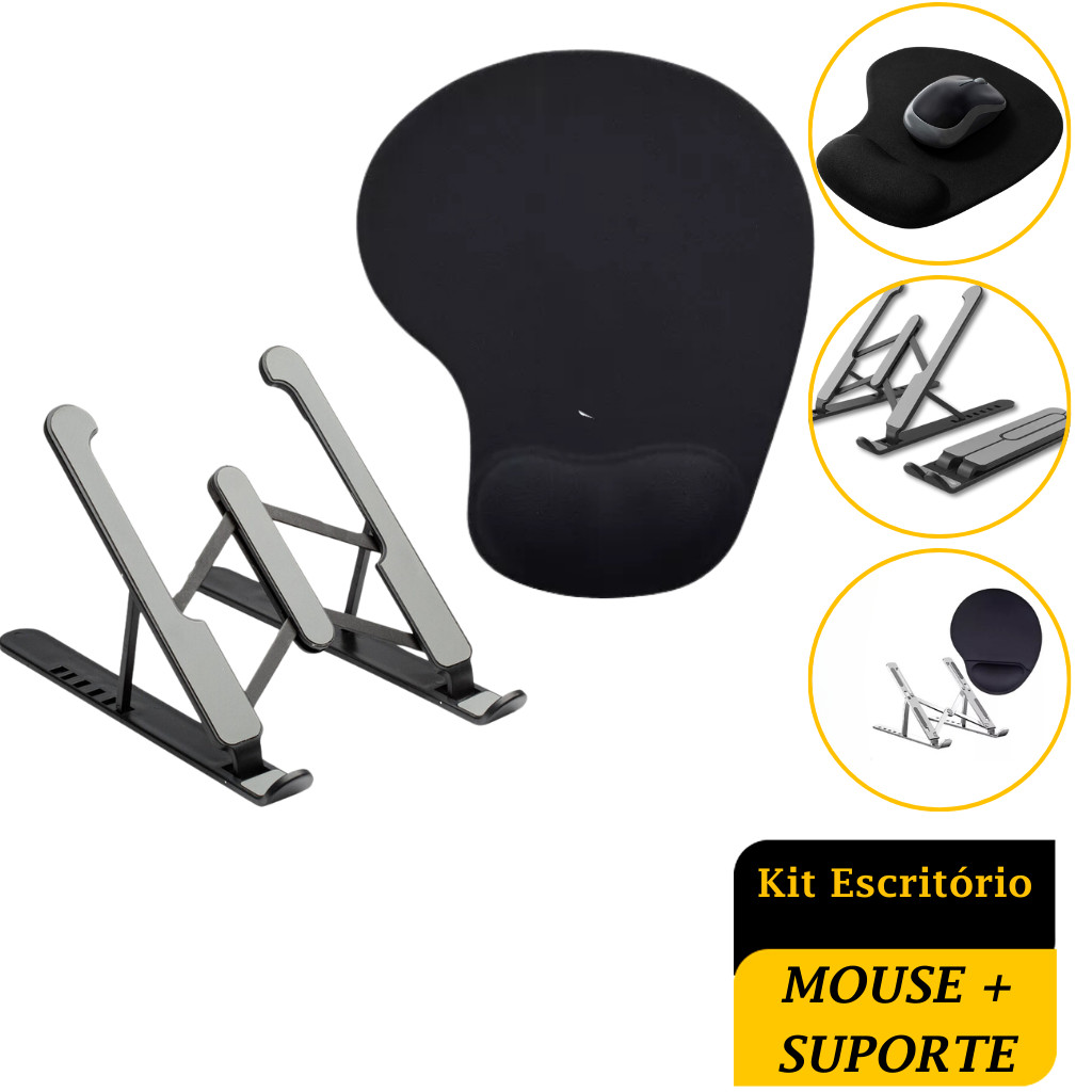 Kit Ergonômico para Escritório: Mouse Pad com Apoio de Pulso + Suporte ...