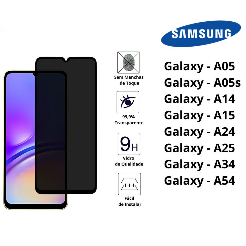 KIT Película Privacidade 3D Vidro Anti Spy Para Samsung Galaxy A05/A05s/A14/A15/A24/A25/A34/A54 ...