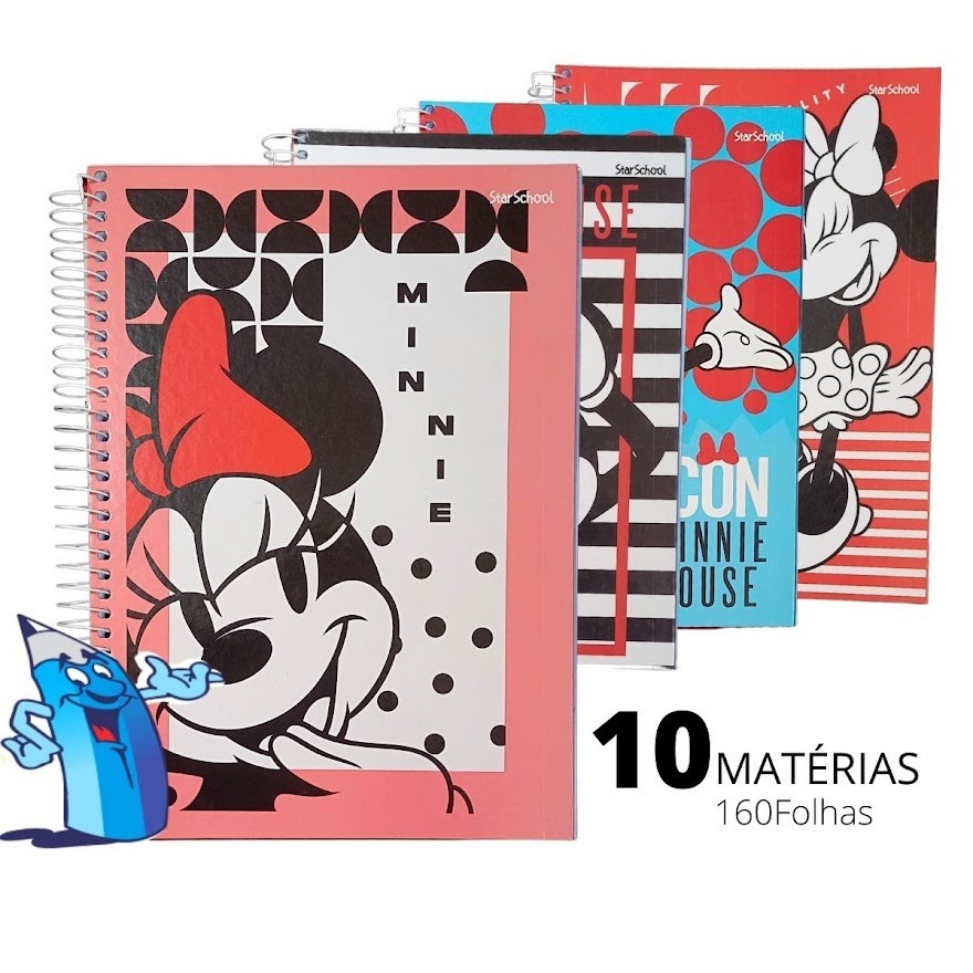 CADERNO 10 MATERIAS MINNIE ESPIRAL DISNEY | Shopee Brasil