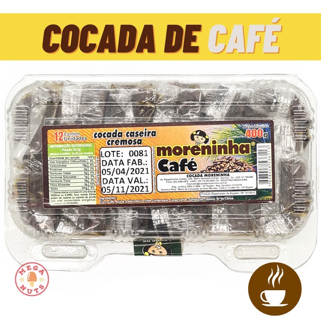 Cocada Cremosa Sabor Café 400g - Doce de Coco Com Cafe Moreninha ...