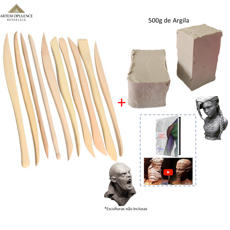 Estecas de madeira para Escultura e Modelagem + Argila Profissional ...