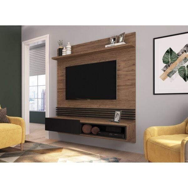 Painel para TV até 50 Polegadas 1 Porta Basculante Ripado Est202 Preto/Madeirado | Shopee Brasil