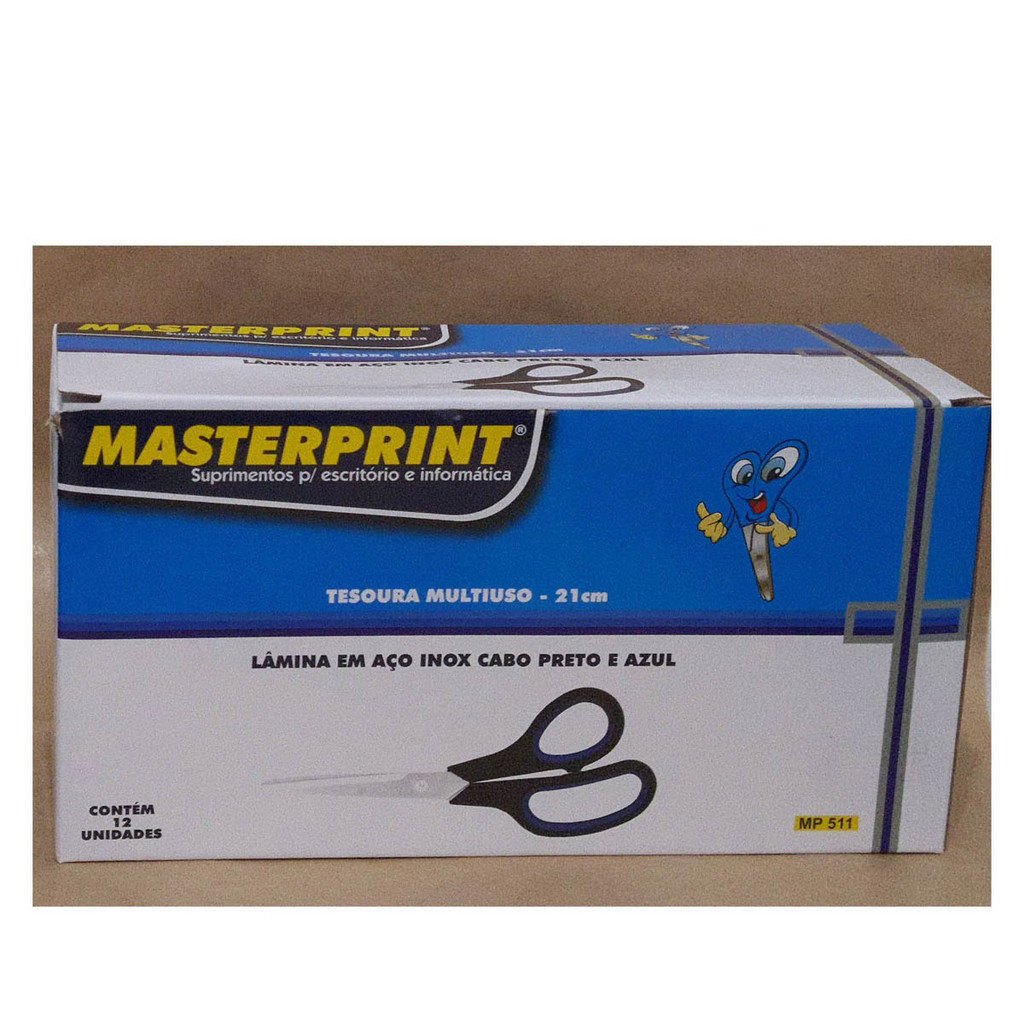 Tesoura Multiuso Caixa com 12 Uni Aço Inox Grande 21cm cabo Preto MP511 ...