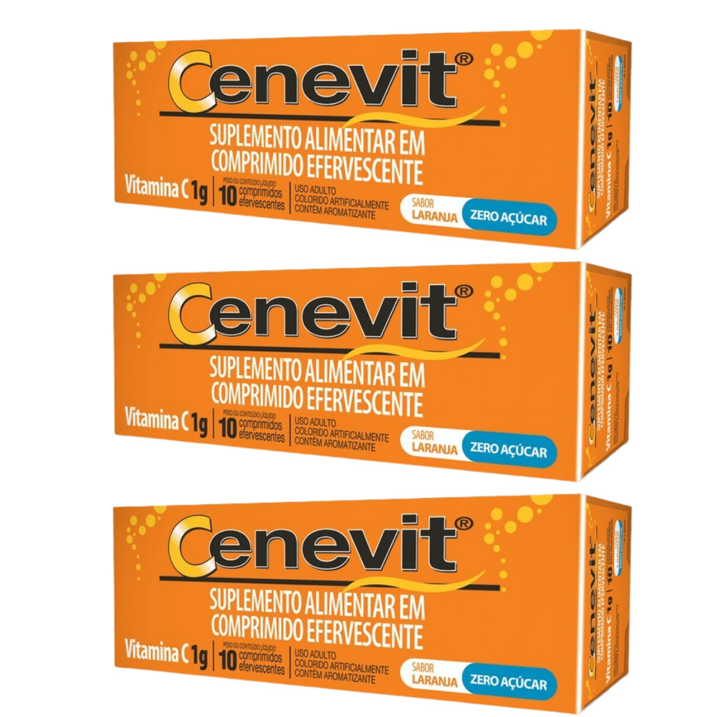 Kit 3 Cenevit Vitamina C 1g Suplemento Alimentar com 10 comprimidos ...