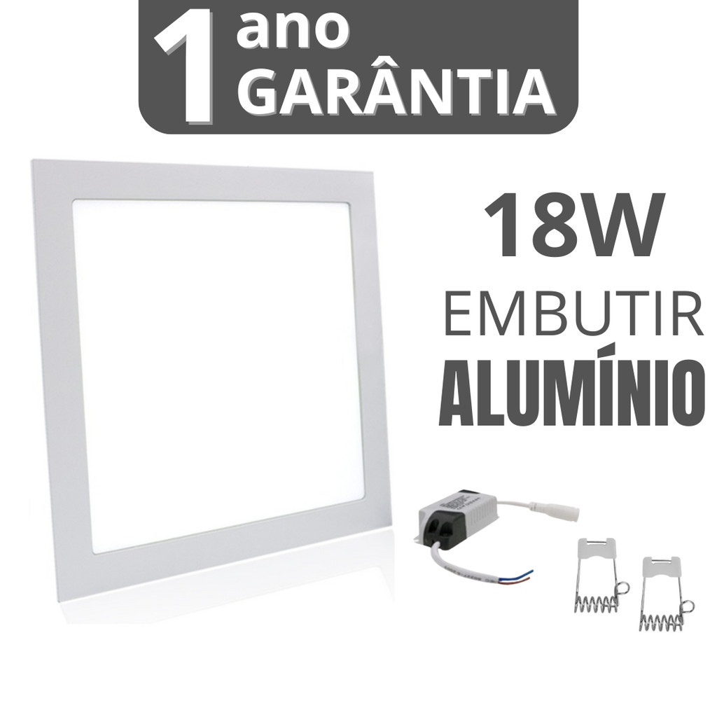 Kit 5 Painel Plafon Led 18w Quadrado Embutir Teto Gesso Forro Bivolt Branco frio 6500k 22x22 ...