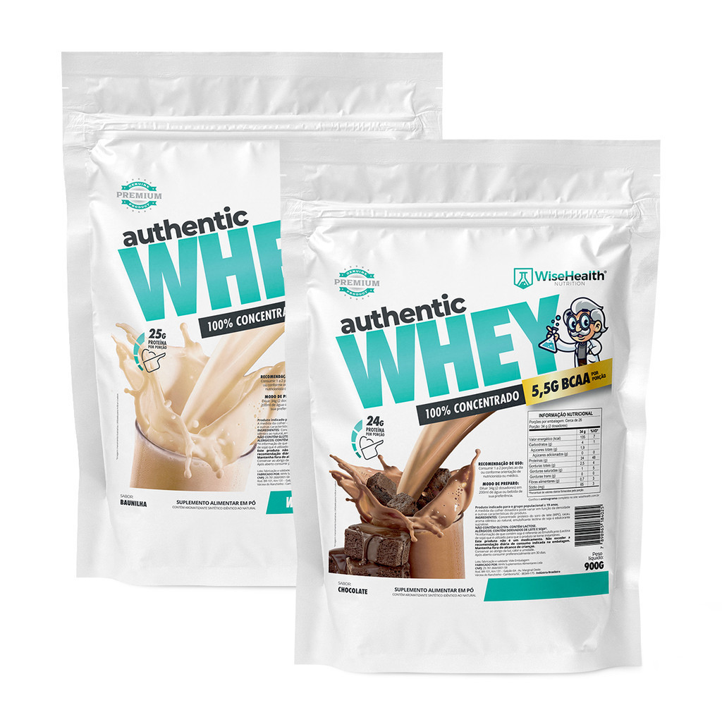 Kit 2 Authentic Whey 900g Baunilha + Chocolate - WiseHealth | Shopee Brasil
