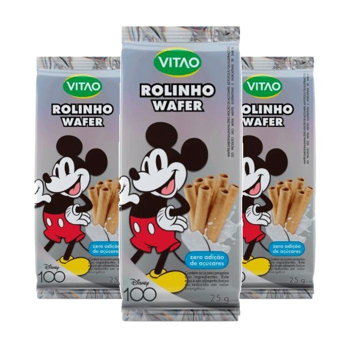 Rolinho Wafer Zero Açúcar Disney Mickey Vitao contendo 3 unidades de ...