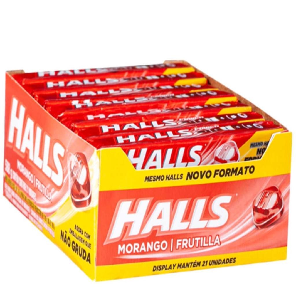 BALA HALLS DROPS MORANGO DISPLAY COM 21 UNIDADES | Shopee Brasil