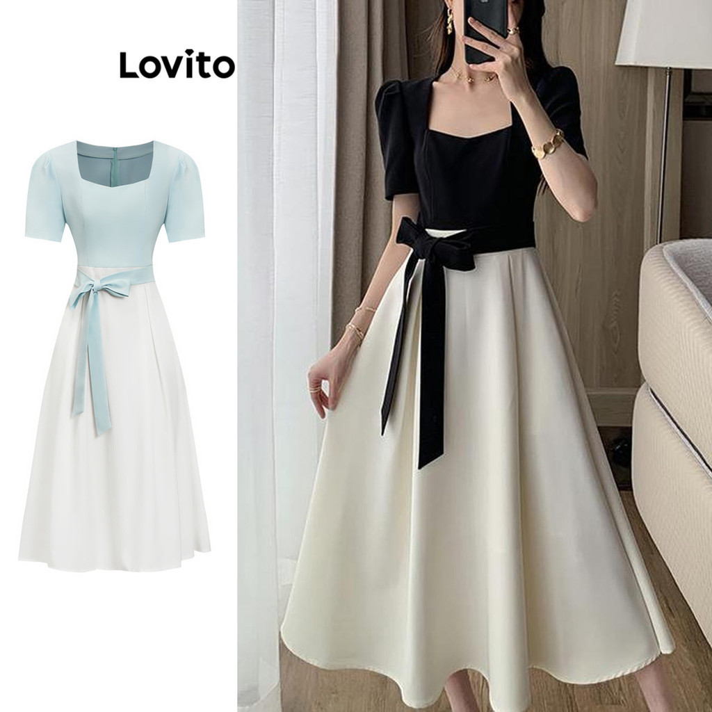 Lovito Vestido Elegante Com Costura Em Tecido Patchwork E Cinto Para ...