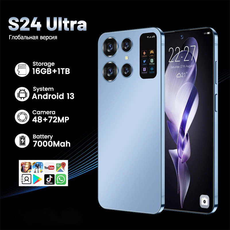 Smartphone Android S24 Ultra 5G Dual SIM Phone 16GB + 1TB 7.0 Polegadas ...