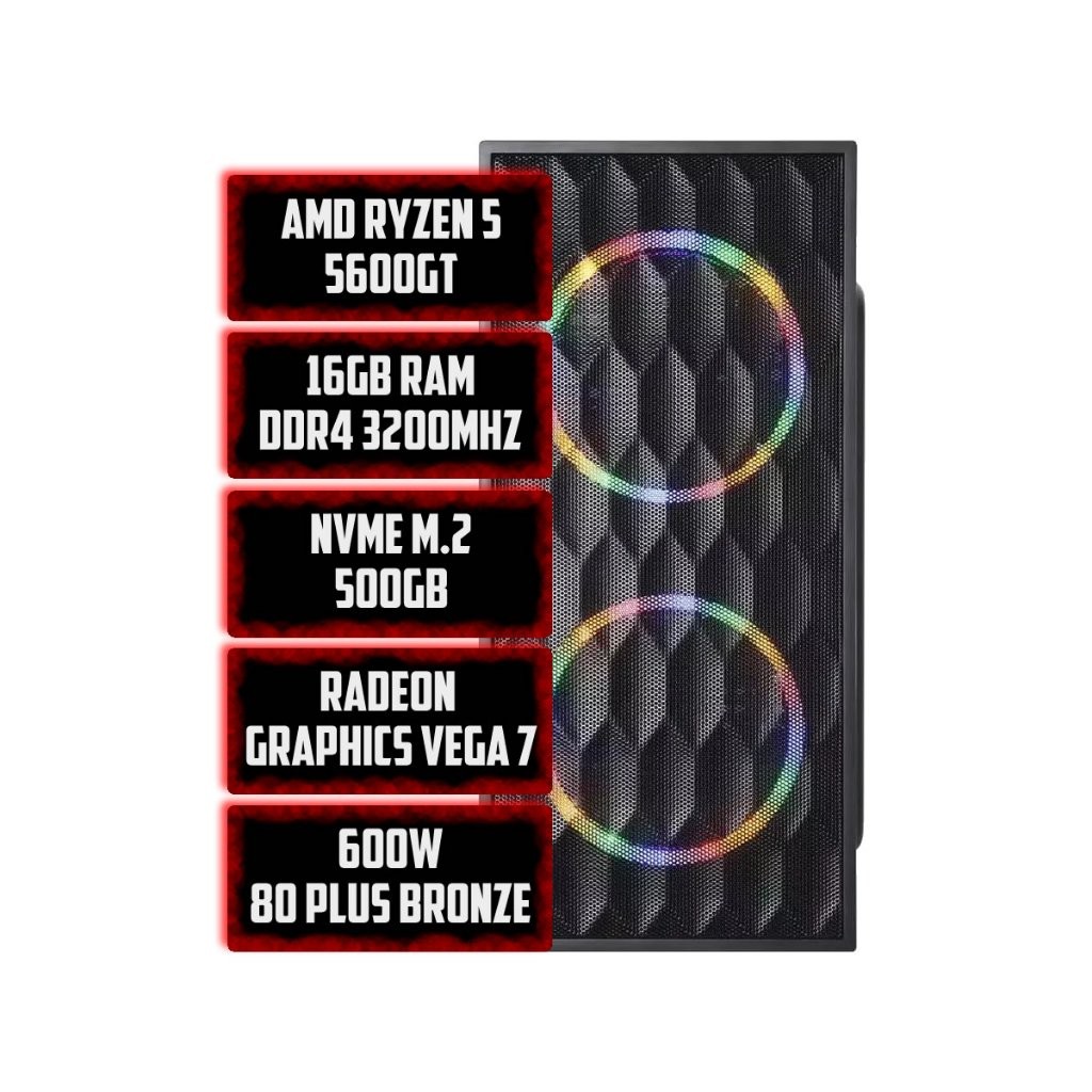[DN] PC Gamer AMD Ryzen 5 5600GT, Radeon ™ Gráficos Vega 7, 16gb de RAM, Nvme 500gb, 600w 80 ...