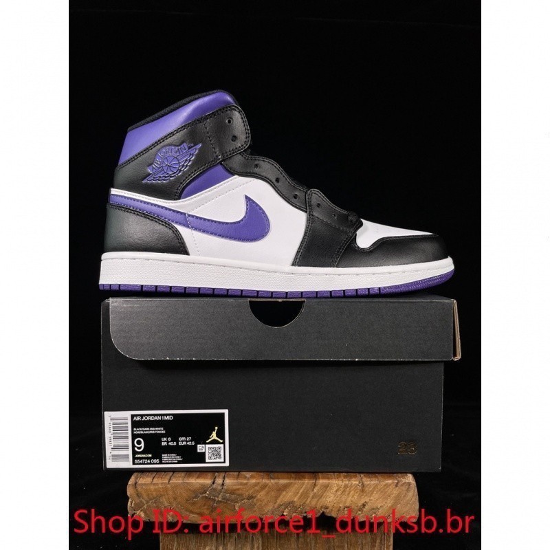 Air Jordan 1 Branco Preto Roxo médio 554 724 095 | Shopee Brasil