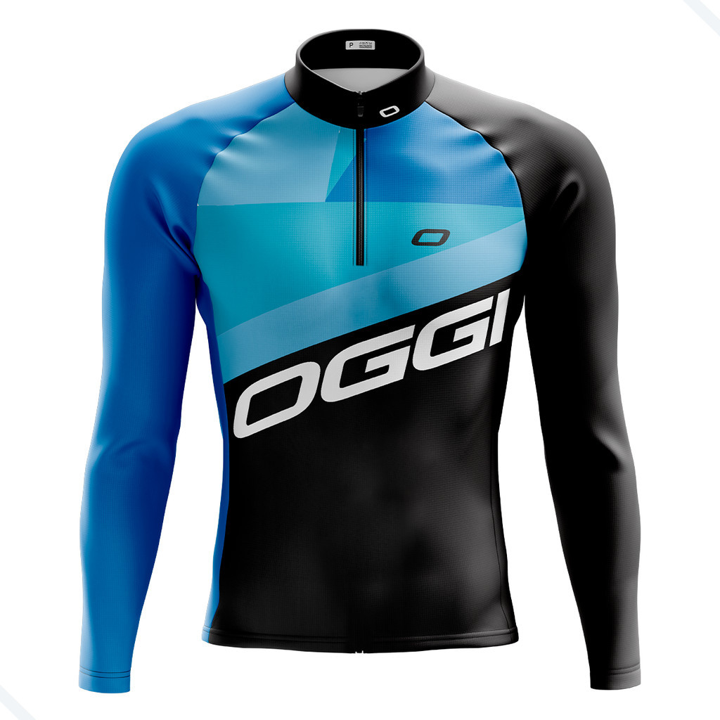 CAMISA CICLISMO MASCULINA MANGA LONGA OGGI AZUL COM BOLSOS | Shopee Brasil