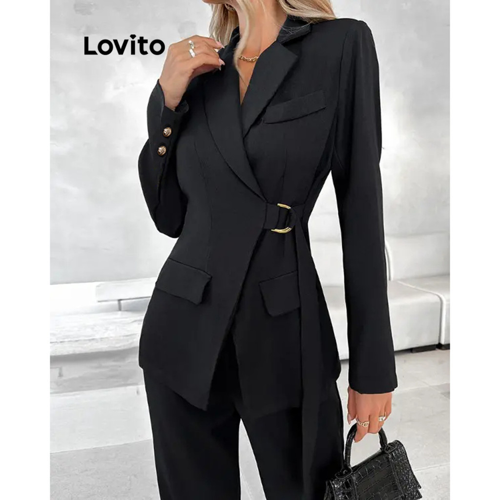 Lovito Blazer elegante com gola entalhada assimétrica de metal liso ...