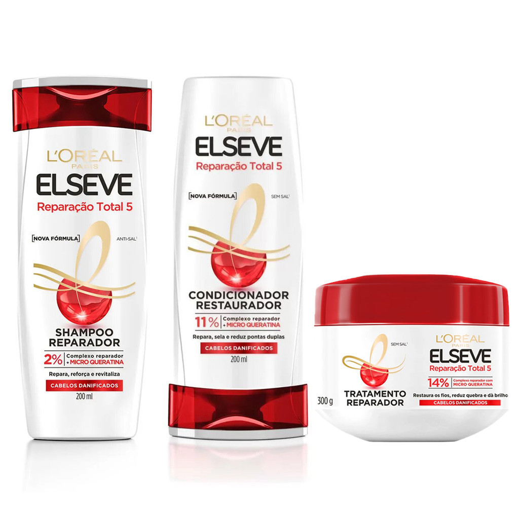 KIT ELSEVE SHAMPOO + CONDICIONADOR + MÁSC REPARAÇÃO TOTAL 5 | Shopee Brasil