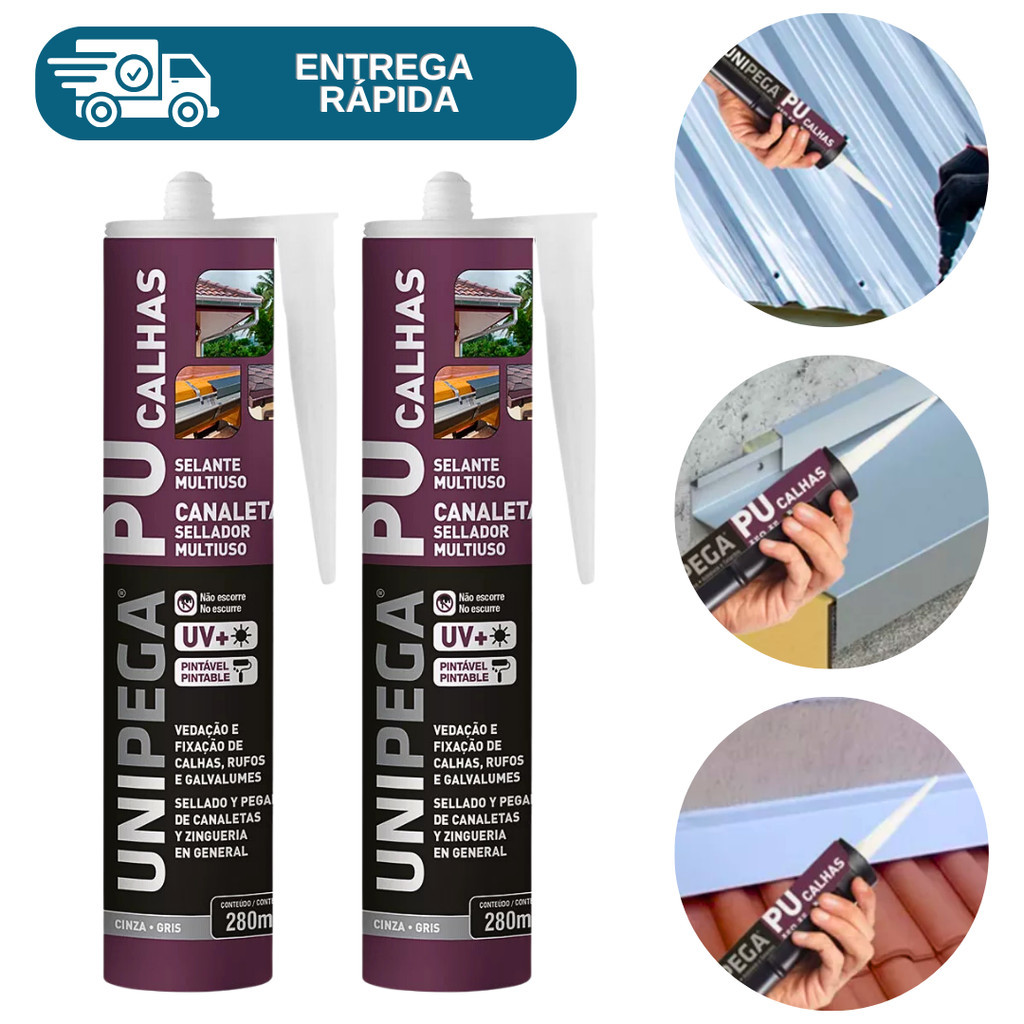Kit 2 Adesivo Cola Pu Calhas Cinza Rufos Canaletas Selante Hibrido 400g ...