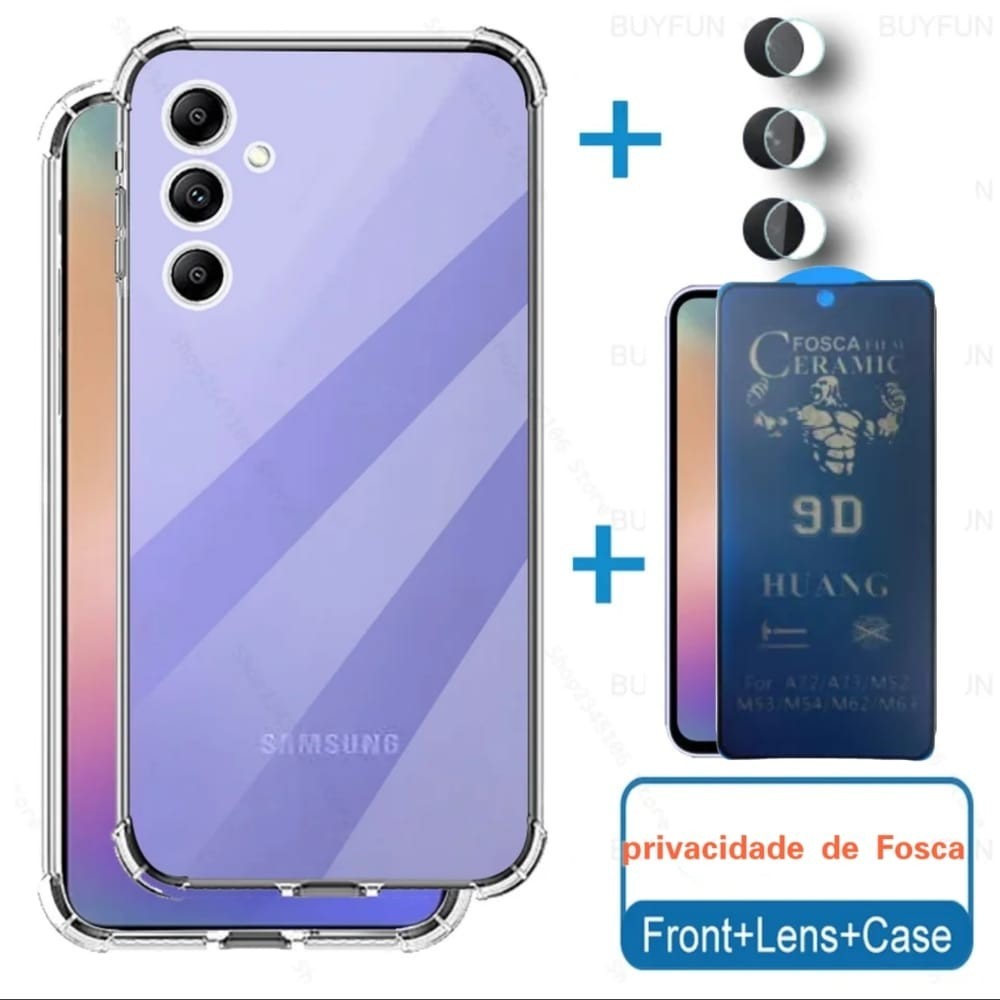 (3en1)Capa Capinha Película Cerâmica Fosca Privacidade Samsung A15 / A25 / A35 / A55 / A14 / M14 ...
