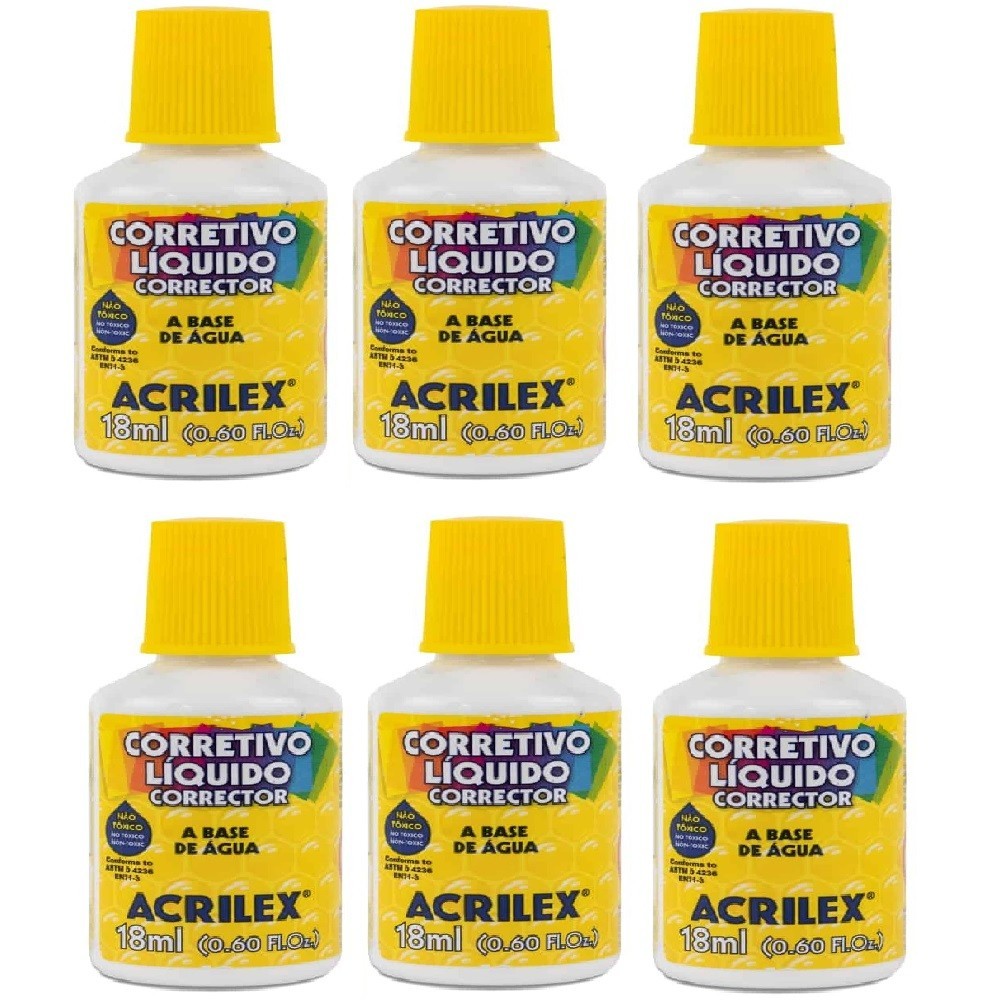 Corretivo Liquido Escolar Para Papel 18ml Acrilex 6 Unid. | Shopee Brasil
