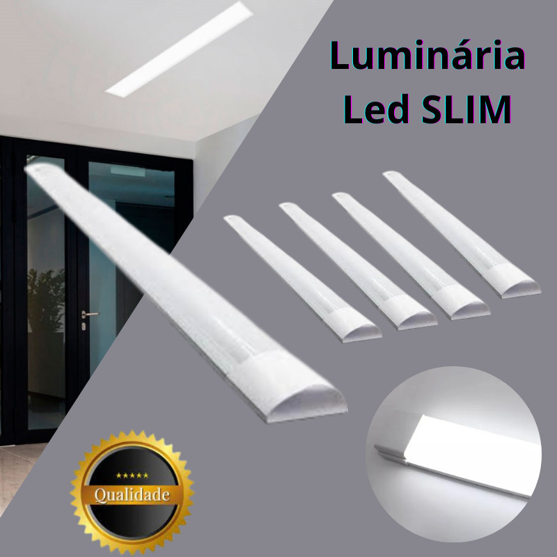 KIT 5/10/20 Luminaria Economica LED Slim 40w 120cm 6500K Branco linear sobrepor calha - Desconto ...