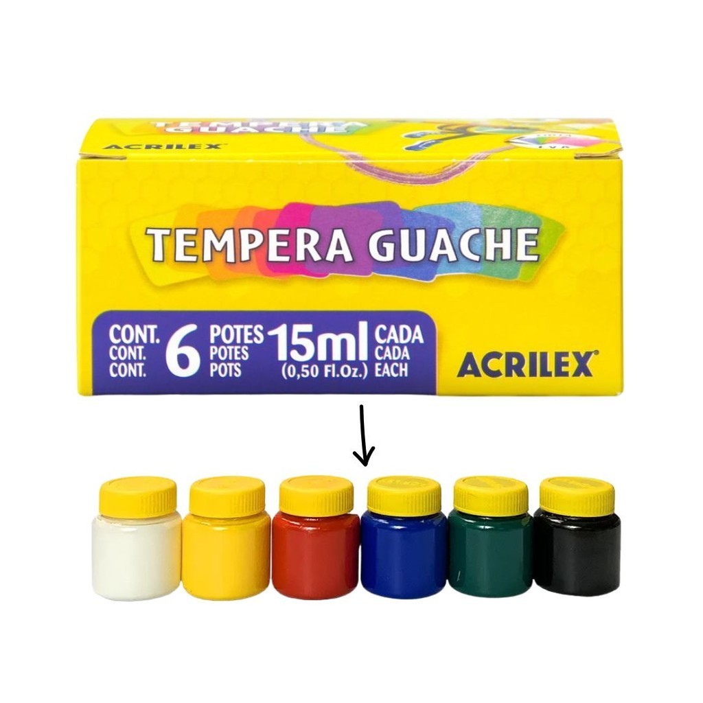 Tinta Tempera Guache 6 Cores Pintura Escola 0202 Acrilex - 15ml cada ...
