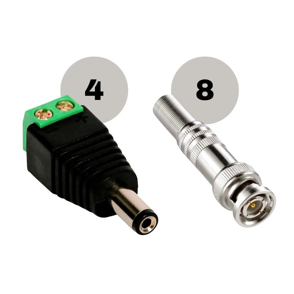 Conectores P4 Macho e BNC com Mola Para Kit CFTV 4 Câmeras | Shopee Brasil