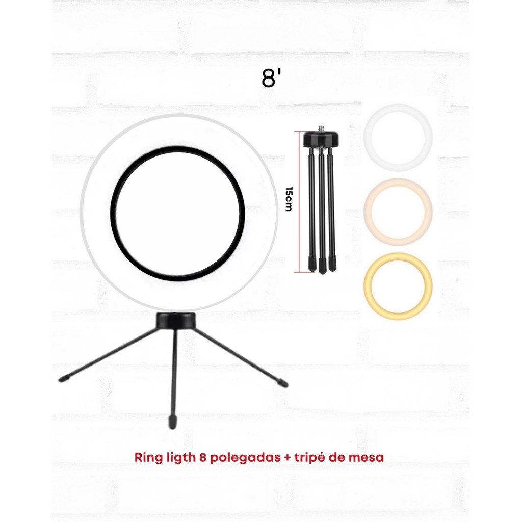 Ring Light 8 Polegadas De Mesa + Tripé Iluminador Arco De Led | Shopee Brasil