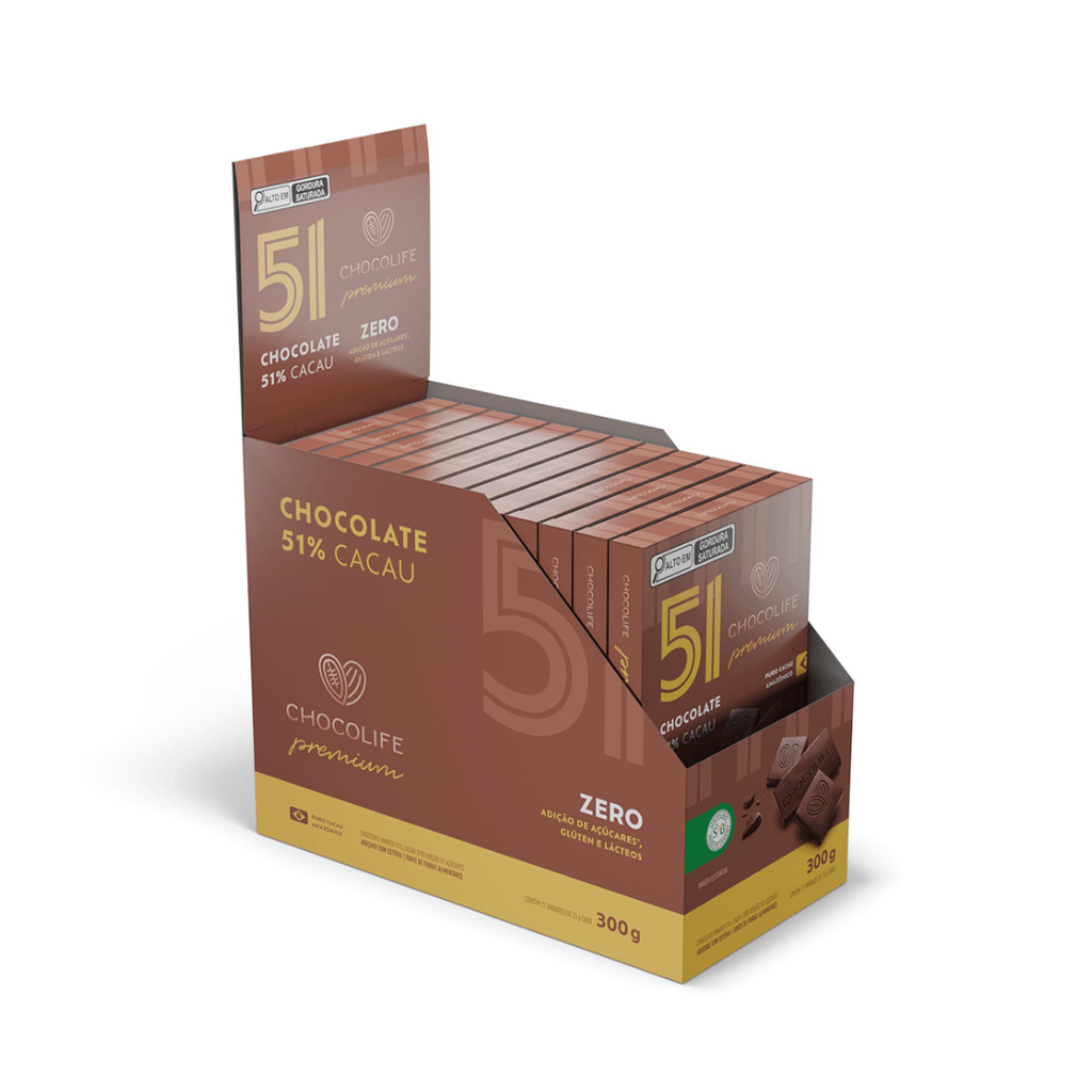 Caixa Tablete Chocolate 50% Cacau Zero Açúcar 300g Chocolife | Shopee ...