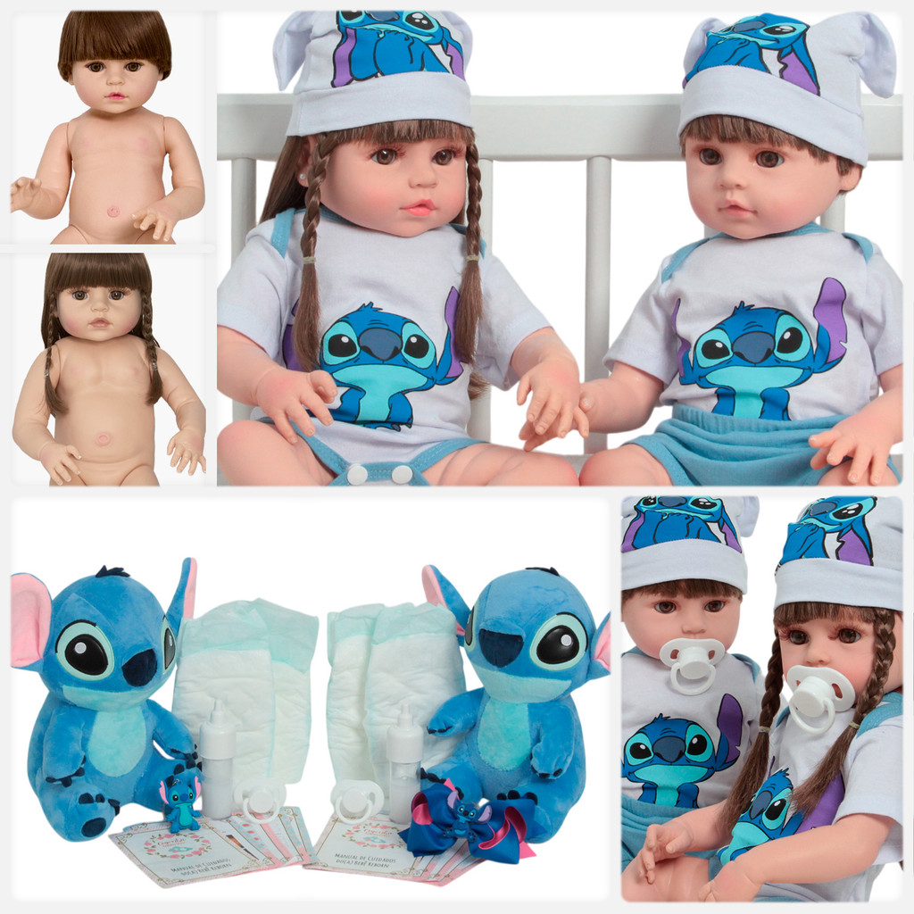 KIT BONECO REBORN GÊMEOS ARTHUR E VALENTINA COM KIT ROUPA STITCH E ...