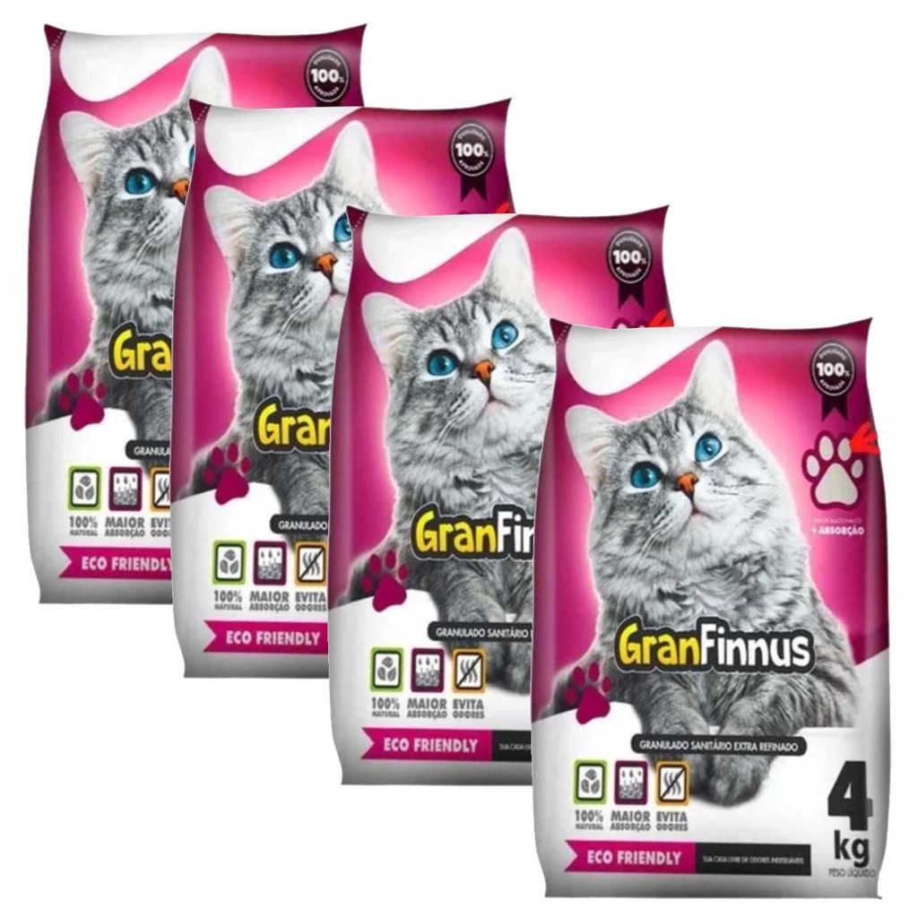 Kit 4 Areia Higienica Para Gatos Gran Finnus Total 16kg | Shopee Brasil
