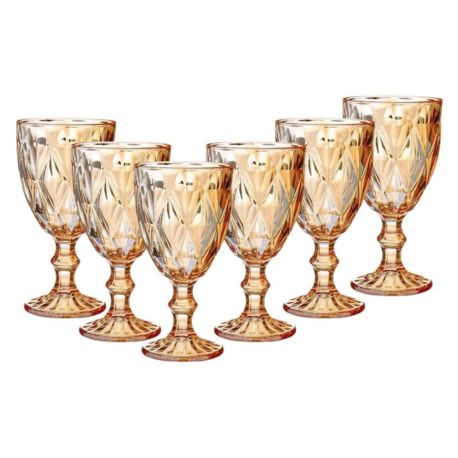 Jogo de Taças 6pçs Vidro Dourado Ambar Milbali 320ml | Shopee Brasil