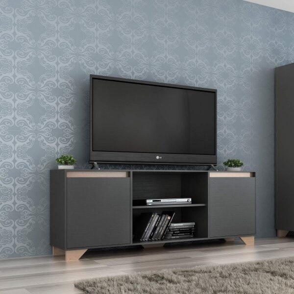 Rack para TV até 50 Polegadas 2 Portas 3 Prateleiras Benevello Móveis Grafite | Shopee Brasil