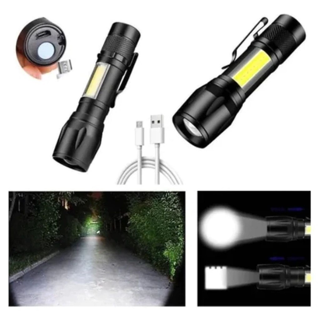 Mini Lanterna Com Led e Zoom Recarregável USB Tática Profissional ...