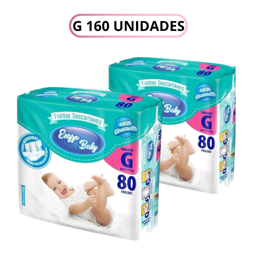 Kit 2 Pacotes Fralda Infantil Enzzo Baby G 9-13kg 80un cada - Total ...