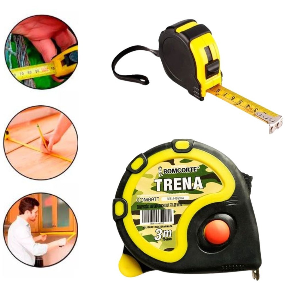 Trena Emborrachada Com Trava Fita Metálica 3 Metros 19mm | Shopee Brasil