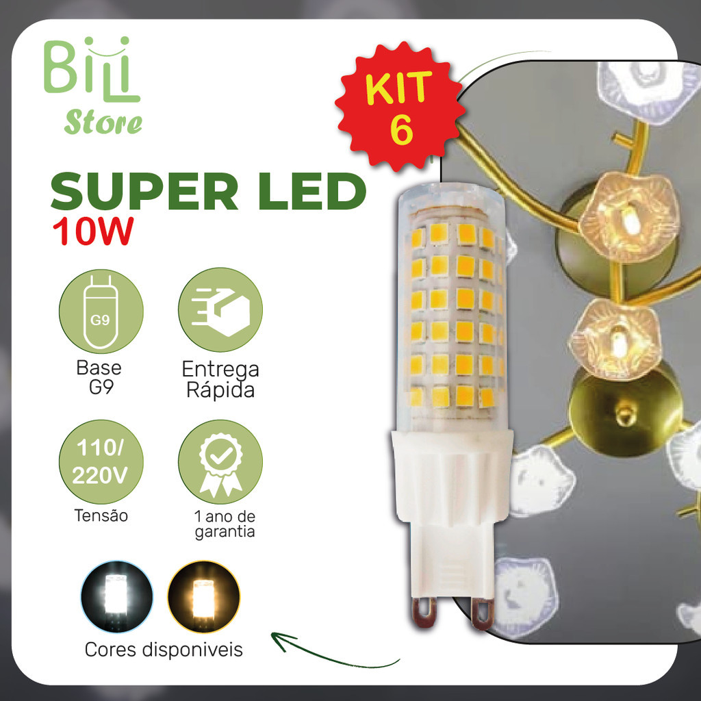 Kit 6 Lâmpada Led 10W G9 Halopin 110V / 220V | Branco Quente 2200K (Amarelo) | Branco Frio 7000K ...