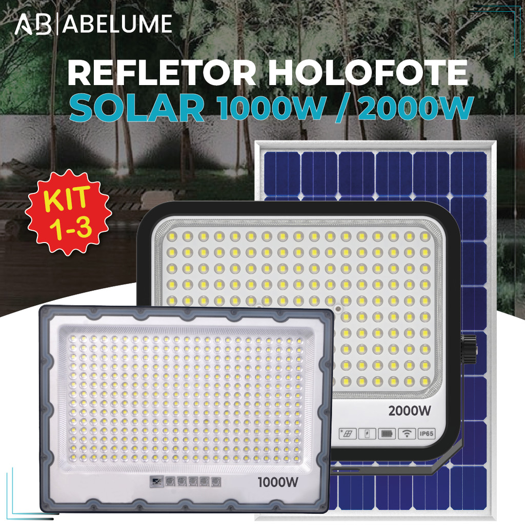 Kit 3 Holofote Solar Refletor Led 2000W ou 1000w Prova D'àgua C/placa ...