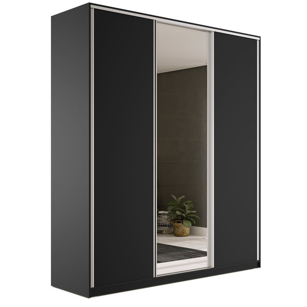 Guarda Roupa Casal 100% MDF BP com 3 Portas e 1 Espelho Zermatt Preto ...