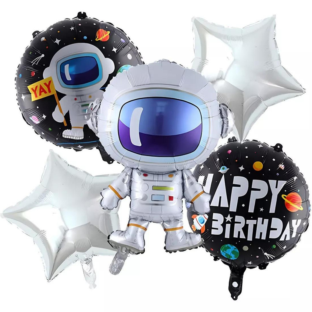 Kit 5 Bexigas Astronauta Metalizado Estrela Redondo Planeta Mundo ...