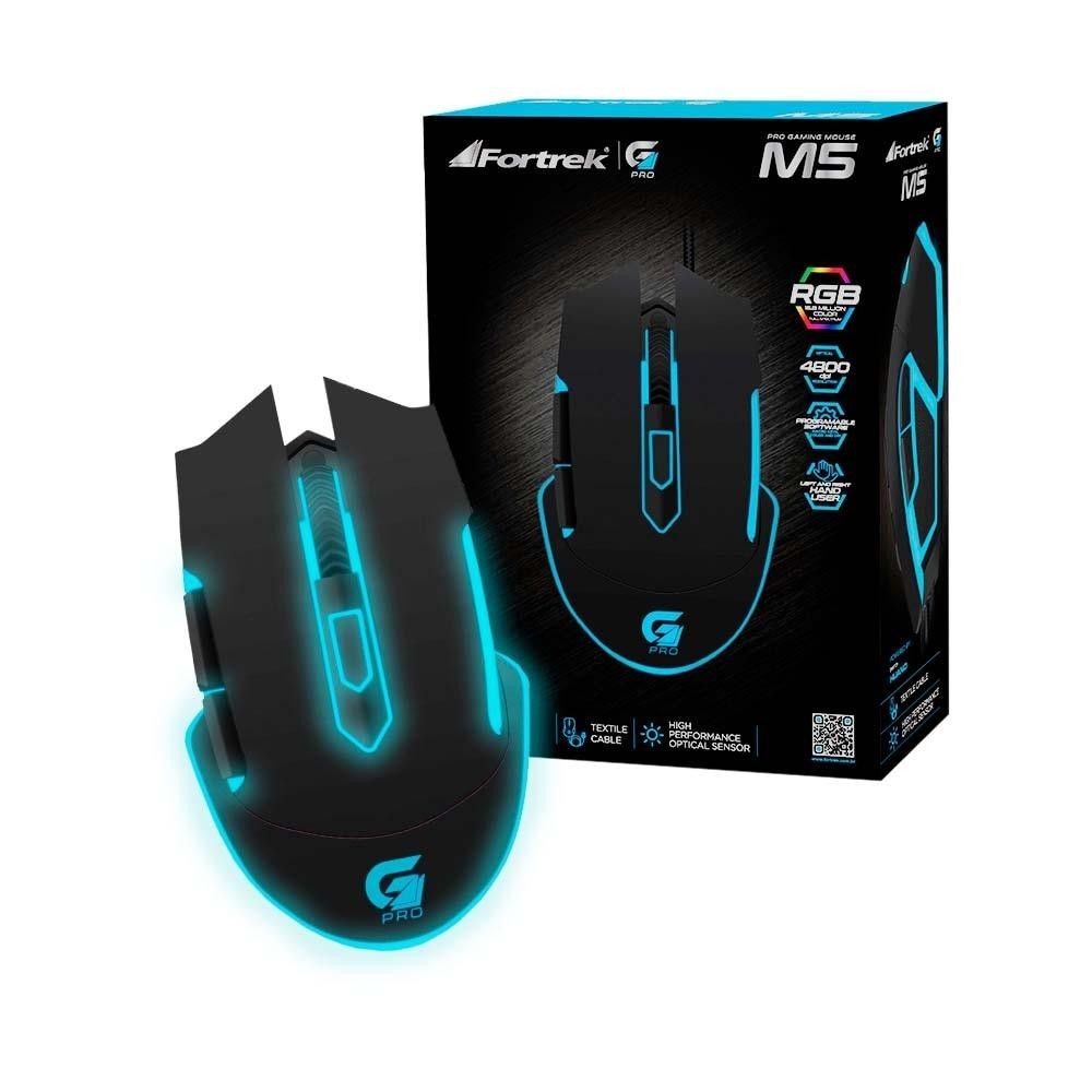 MOUSE GAMER USB FORTREK PRO M5 7 BOTOES 4800 DPI RGB 64385 | Shopee Brasil