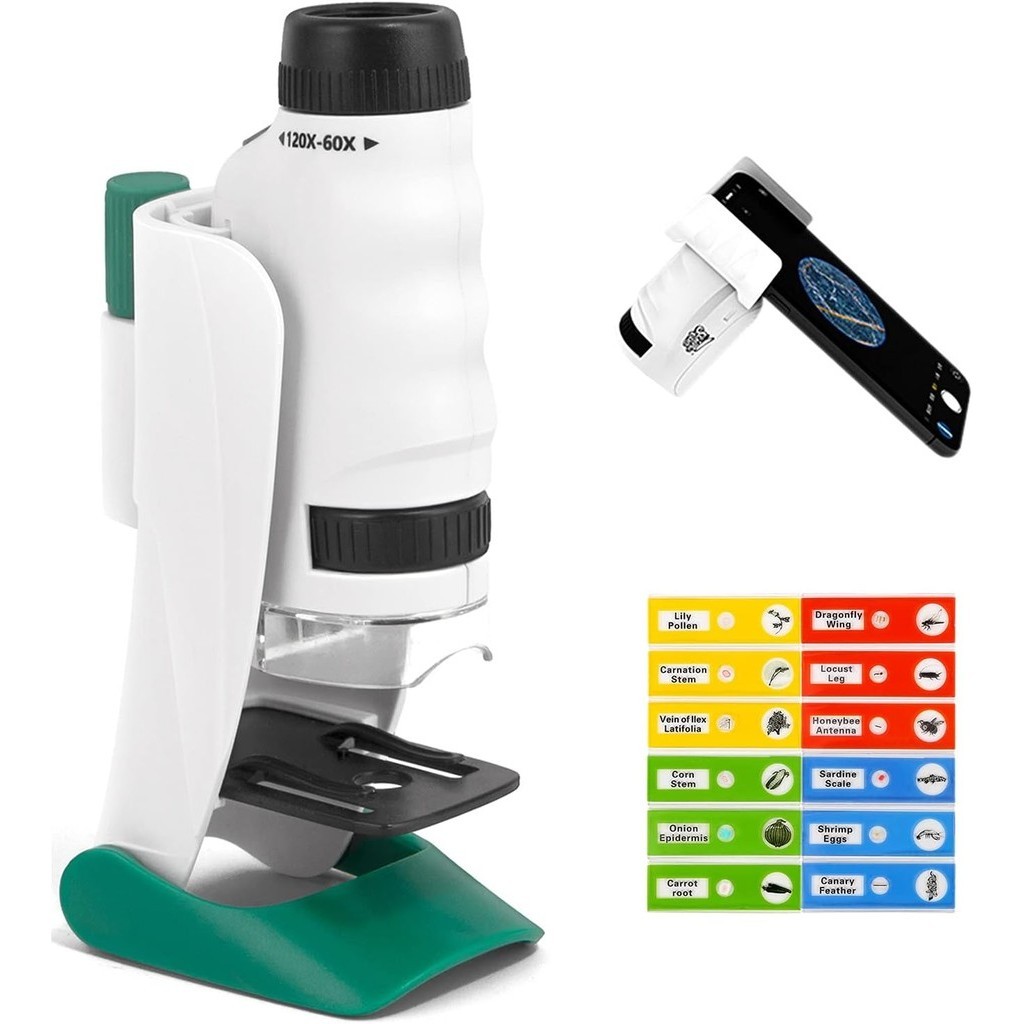Microscópio Science Can Microscope for Kids Pocket Com 12 PCS Preparado ...