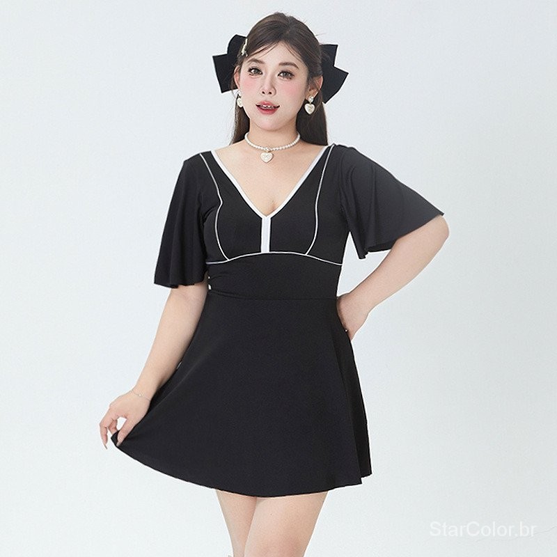 Plus Size Swimsuit vestido-estilo simples conservadoramente fino Flab ...