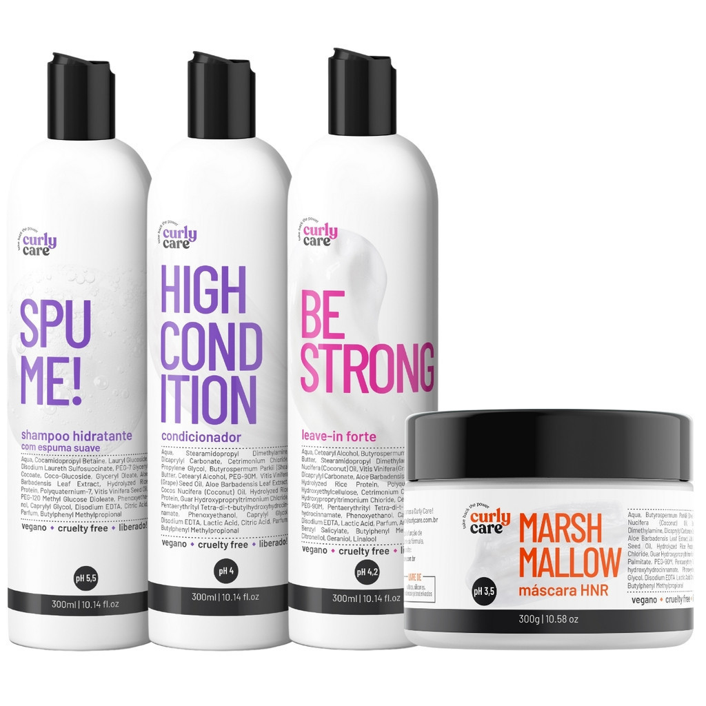 Kit Curly Care Tratamento Completo 4 Produtos Com Mascara Marshmallow E ...