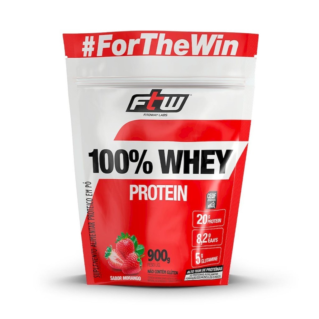 100% Whey Protein Refil Sabor Morango 900g | FTW | Shopee Brasil