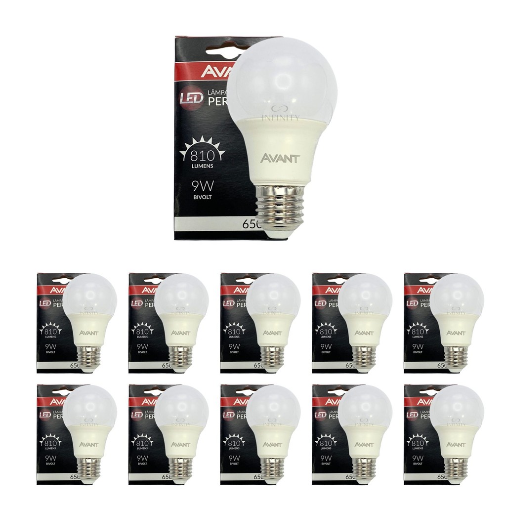 Kit 10 Lampada Led Bulbo Pera 9w Bivolt 220V 110V Branco Frio 6500K Avant Economica Residencial ...