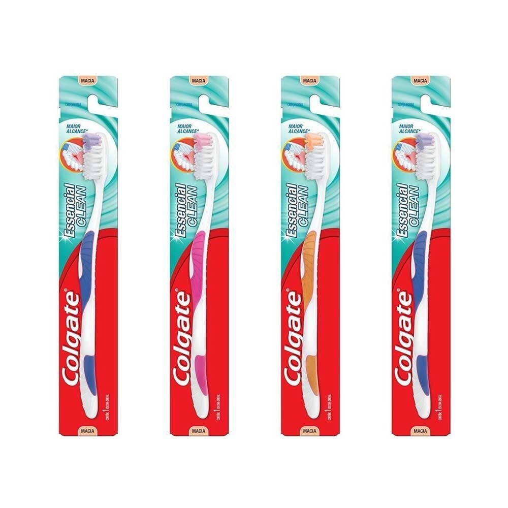 Pack 4 Escovas Dentais Essencial Clean Macia Colgate | Shopee Brasil