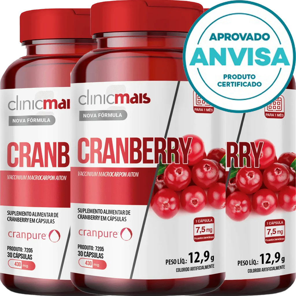 KIT 3 Unidades Cranberry - 30 Cápsulas 430mg - Clinicmais | Shopee Brasil